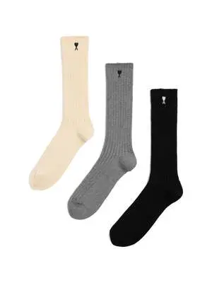 AMI Paris Set Of Three Pairs Embroidered Socks - Multicolor