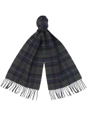 Barbour Fringed Edge Wool Tartan Check Pattern Scarf - Green