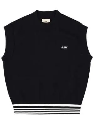 AUTRY Sleeveless Knit Mock Neck Sweater Vest - Blue