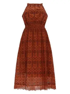 Paul Smith Sleeveless Eyelet Midi Dress - Brown