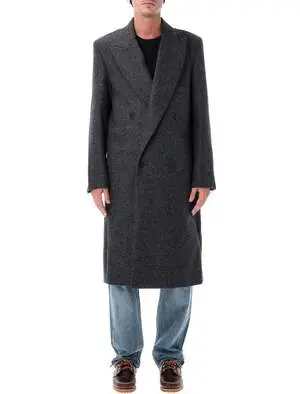 JW Anderson Grey Speckled Wool Double-breasted Crombie Jacket With Peak Lapels