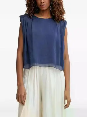 HAVEONE Padded-shoulder Pleated Top - Blue