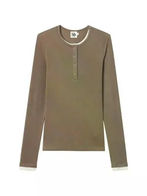 B+AB Layered-detail Henley T-shirt - Brown
