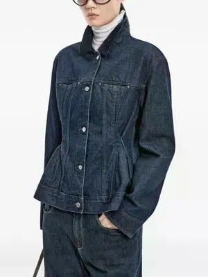 JNBY Corduroy-collar Cinched-waist Denim Jacket