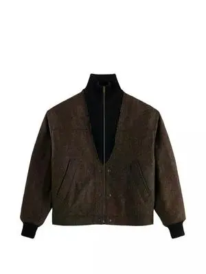 MAISON MARGIELA Herringbone Wool Zip Jacket - Brown