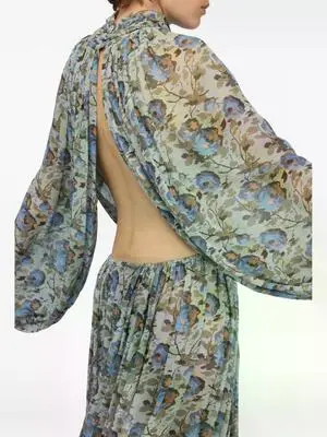SEMICOUTURE Floral-print Open-back Midi Dress