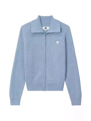CHOCOOLATE Ribbed-knit Heart-patch Cardigan - Blue