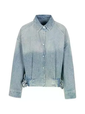 LESS Buckle-tab Cropped Denim Jacket - Blue