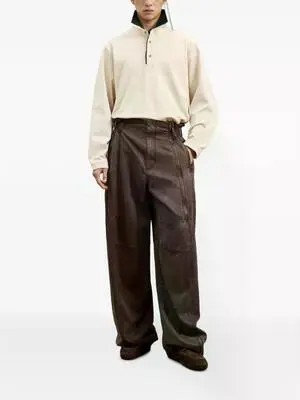 CROQUIS Contrast-collar Long-sleeve Polo Shirt - Neutrals