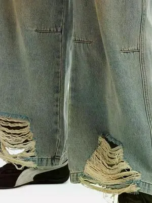 MINI CREAM Distressed Wide-leg Jeans
