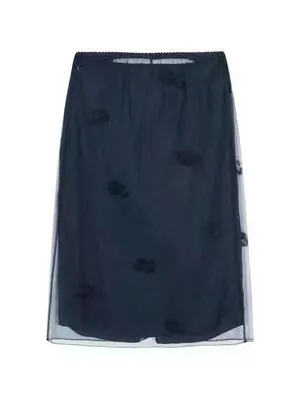 JNBY Embroidered Mesh-overlay Midi Skirt - Blue