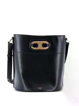 Celine Maillon Triomphe Leather Medium Bucket Bag Black