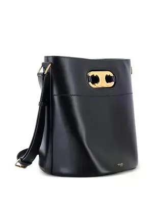 Celine Maillon Triomphe Leather Medium Bucket Bag - Black