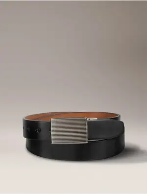 Calvin Klein Linear Grooves Leather Belt - Black