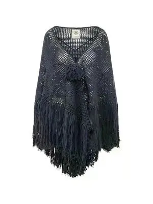 CHIARA IS Peonia Crochet-knit Wool Shawl - Blue