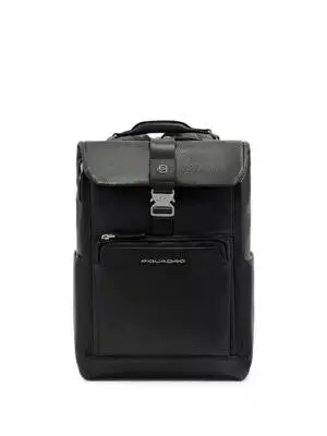PIQUADRO Buckle-fastening Pebbled-leather Backpack - Black