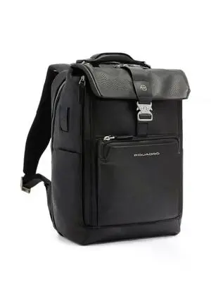PIQUADRO Buckle-fastening Pebbled-leather Backpack