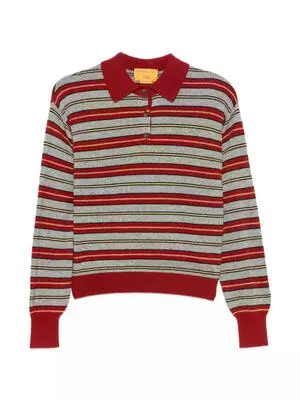 Guest In Residence Striped Polo-collar Sweater - Grey