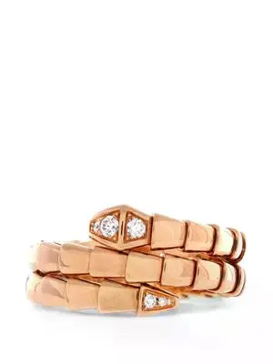 BVLGARI Serpenti Viper Two-coil 18k Rose Gold With Diamond Ring - Pink