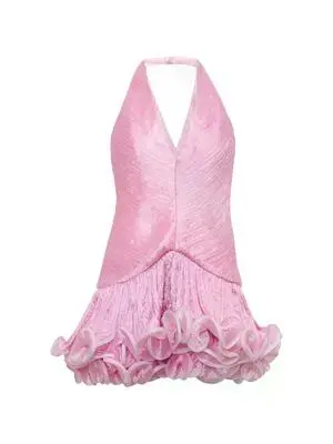 STOLEN STORES Ruffled Halterneck Mini Dress - Pink