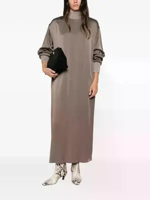 Fabiana Filippi Satin-finish Mock-neck Maxi Dress - Grey