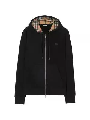 Burberry Check Hood Cotton Zip Hoodie - Black
