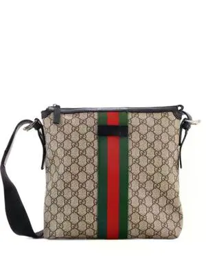 Gucci Web Messenger Bag Gg Coated Canvas Medium Crossbody Bag - Black