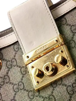 Gucci Padlock Chain Tote Gg Coated Canvas With Leather Small Shoulder Bag - Brown