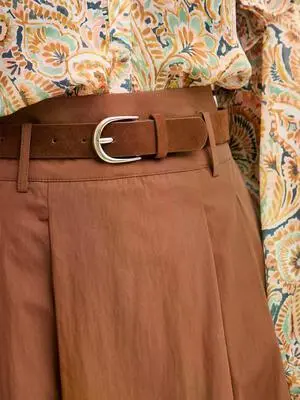 MORGAN Belted Pleated Midi Skirt - Brown