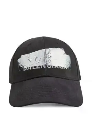 Balenciaga Logo-print Tape-detail Baseball Cap - Black