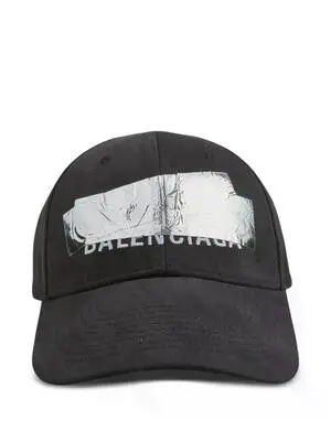 Balenciaga Logo-print Tape-detail Baseball Cap - Black