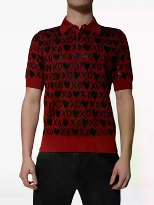Dolce & Gabbana Heart-print Short-sleeved Polo Shirt - Red