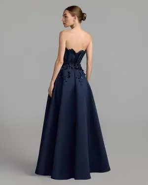 Mac Duggal Strapless Satin Floral Embellished Ball Gown