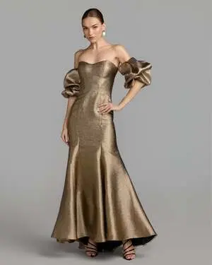 Mac Duggal Brocade Off The Shoulder Puff Sleeve Gown