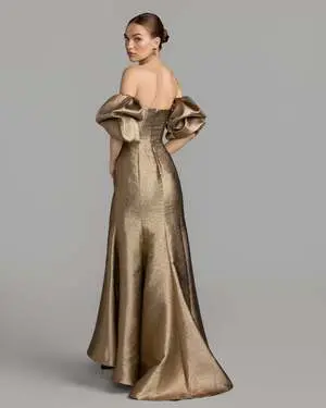 Mac Duggal Brocade Off The Shoulder Puff Sleeve Gown
