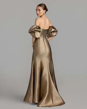 Mac Duggal Brocade Off The Shoulder Puff Sleeve Gown
