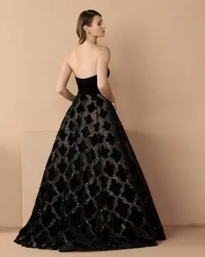MAC DUGGAL COLLECTION Strapless Velvet Bodice Embellished Ball Gown