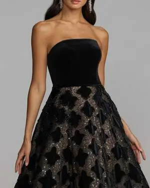 MAC DUGGAL COLLECTION Strapless Velvet Bodice Embellished Ball Gown