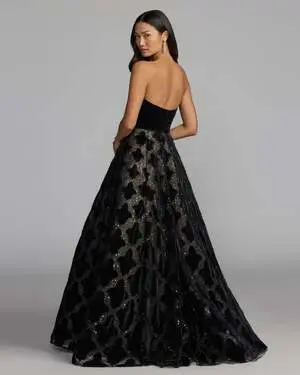 MAC DUGGAL COLLECTION Strapless Velvet Bodice Embellished Ball Gown
