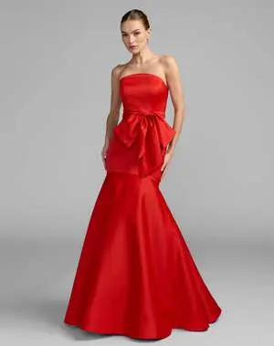 Mac Duggal Strapless Satin Mermaid Gown With Oversize Bow