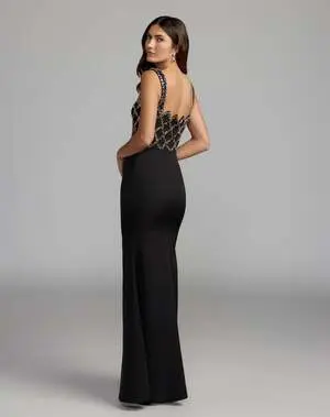 Mac Duggal Black Embellished Square Neck Column Gown