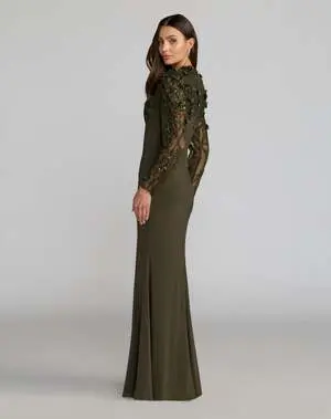 Mac Duggal Long Sleeve Floral Embellished Column Gown