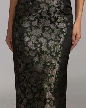 Mac Duggal Black Floral Brocade Midi Dress