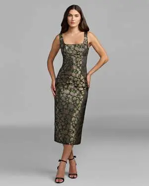 Mac Duggal Floral Brocade Midi Dress