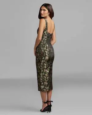 Mac Duggal Floral Brocade Midi Dress