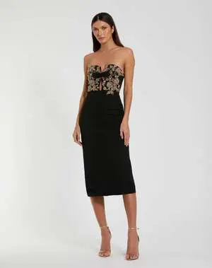 Mac Duggal Rhinestone Embellished Strapless Midi Dress