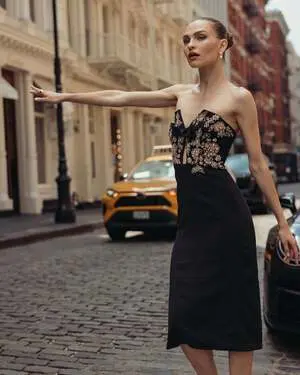 Mac Duggal Rhinestone Embellished Strapless Midi Dress