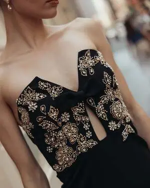 Mac Duggal Rhinestone Embellished Strapless Midi Dress