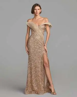 MAC DUGGAL COLLECTION Embellished Strapless Gown With Sculptural Drape