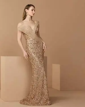 MAC DUGGAL COLLECTION Embellished Strapless Gown With Sculptural Drape